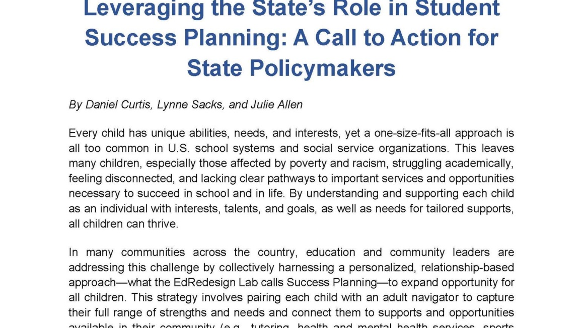 Leveraging the State’s Role in Student Success Planning: A Call to ...